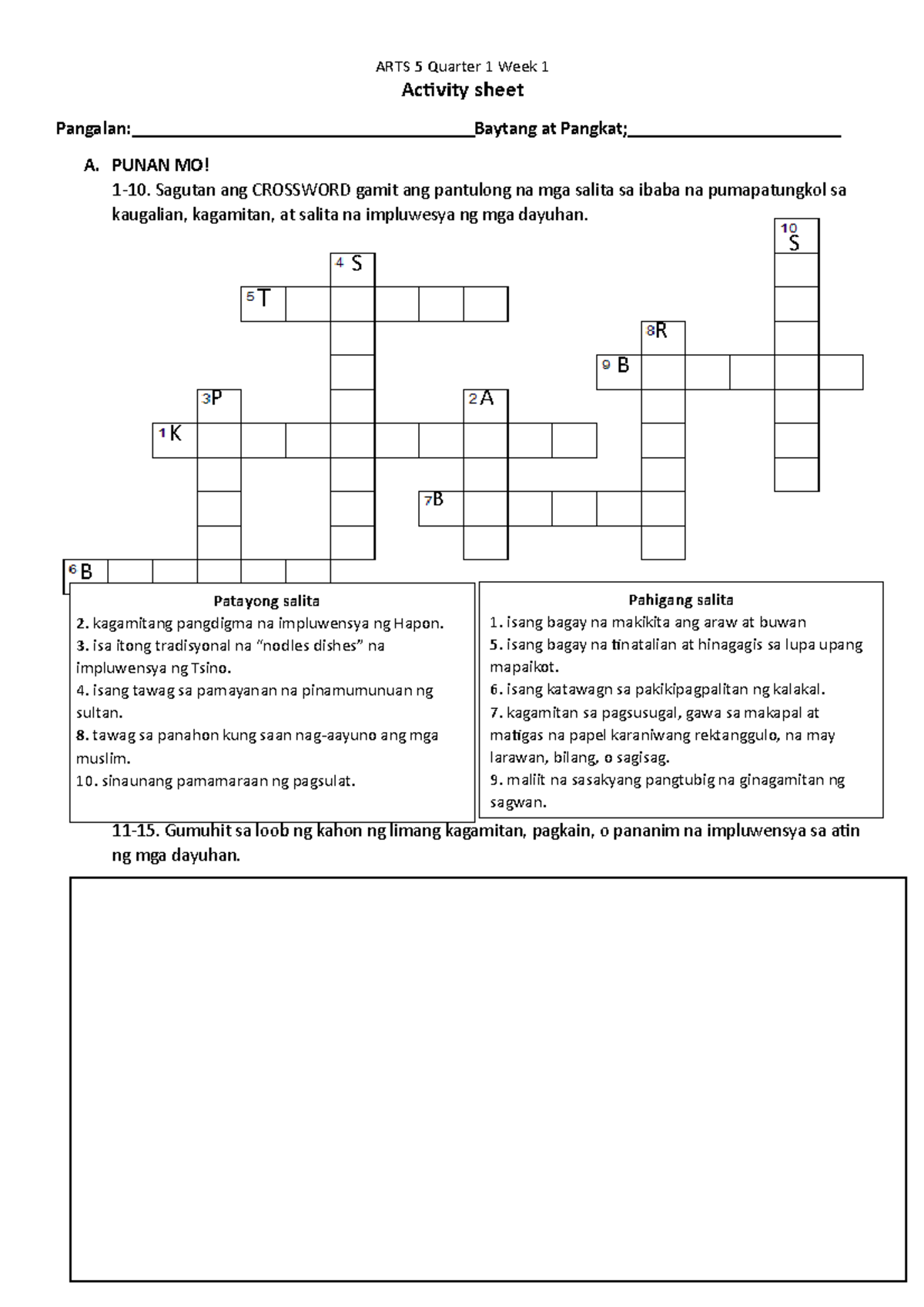 Arts 5 Quarter 1 Module 1 - ARTS 5 Quarter 1 Week 1 Activity sheet ...