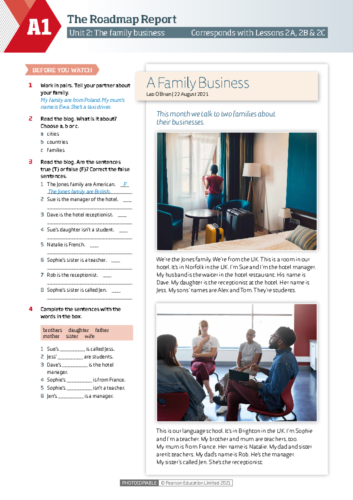 Roadmap Report A1 - Unit - A PHOTOCOPIABLE © Pearson Education Limited ...
