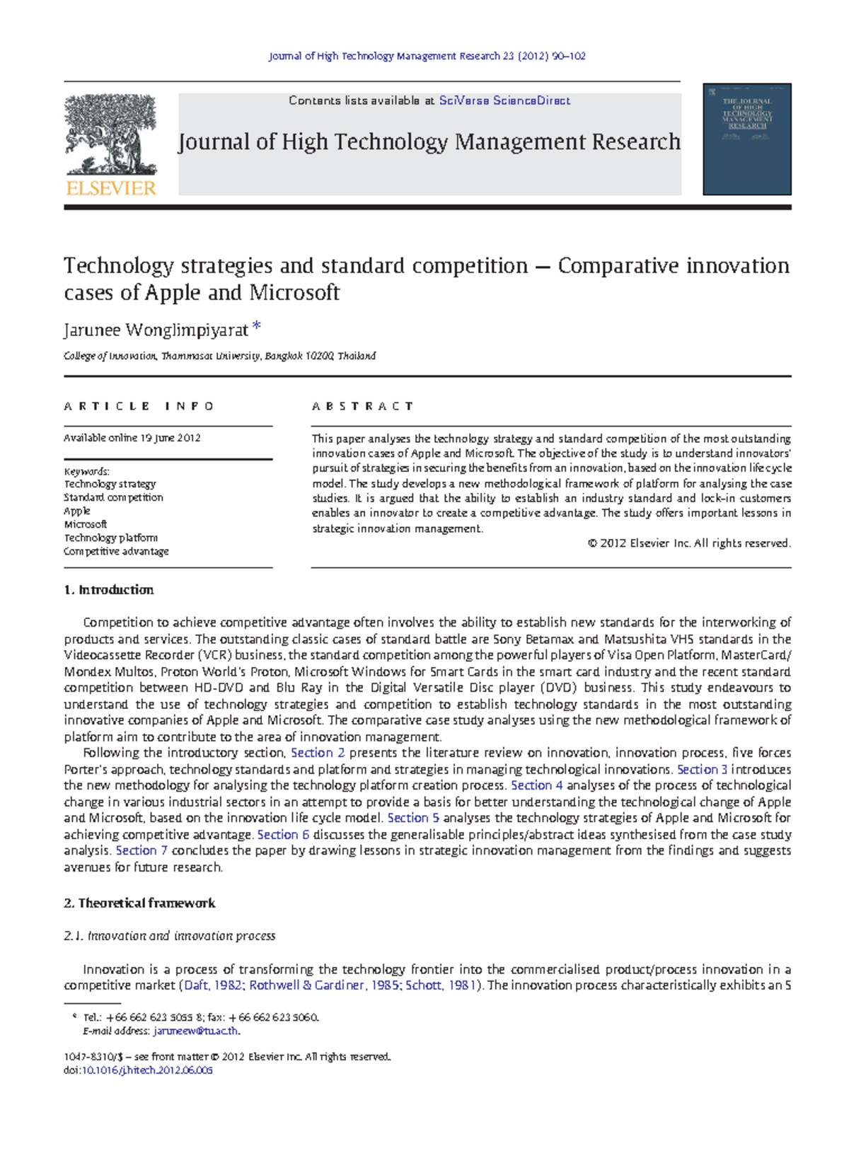 Technology strategies and standard competition Comparative innovation ...
