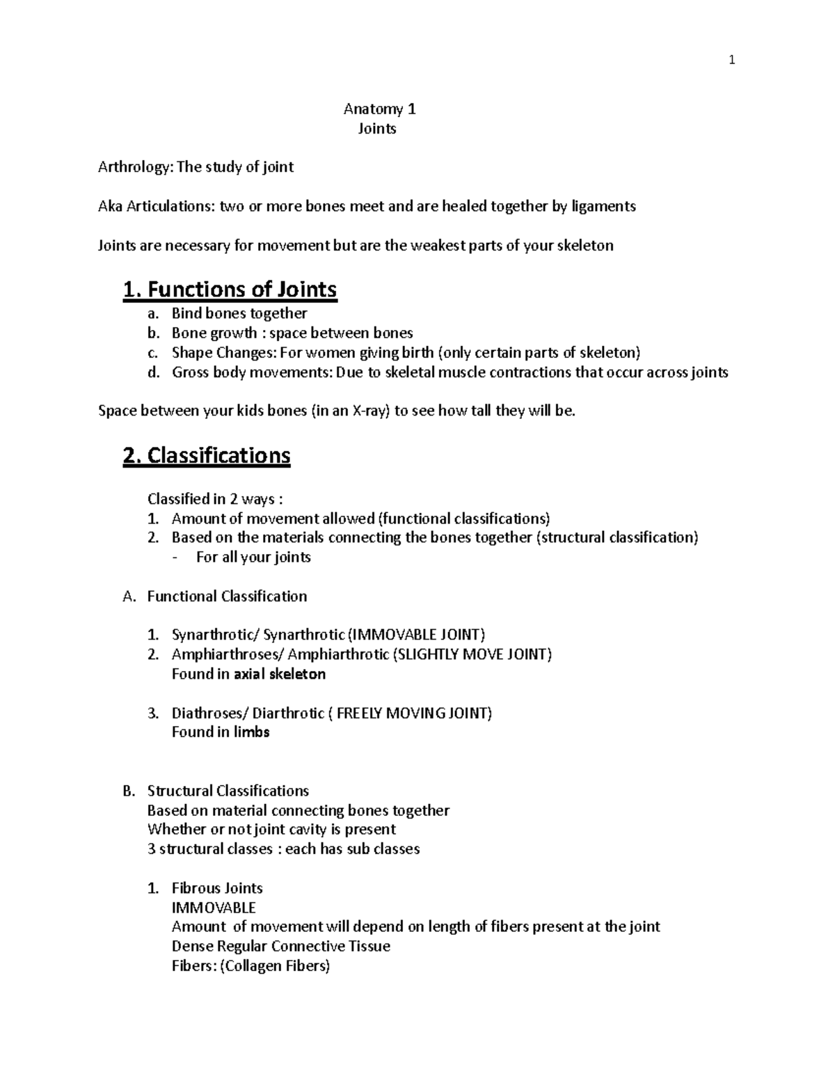 BIOL 2250 Joints - Anatomy 1 Joints Arthrology: The study of joint Aka ...