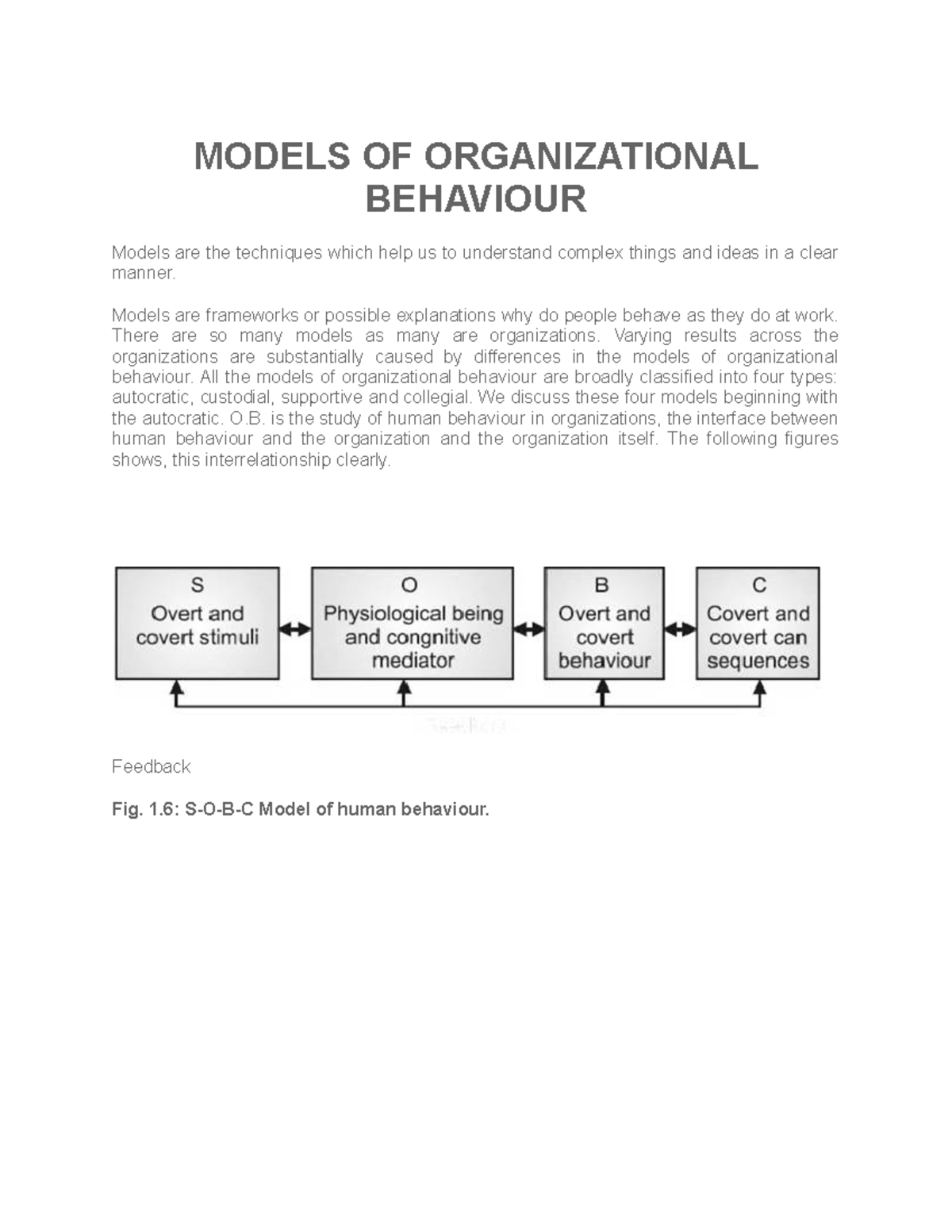 Models OF Organizational Behaviour - MODELS OF ORGANIZATIONAL BEHAVIOUR ...