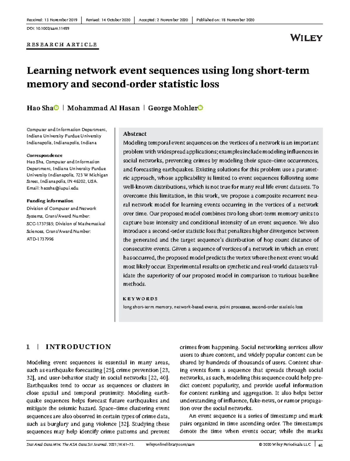 Memoryloss - Learning network event sequences using long short-term ...