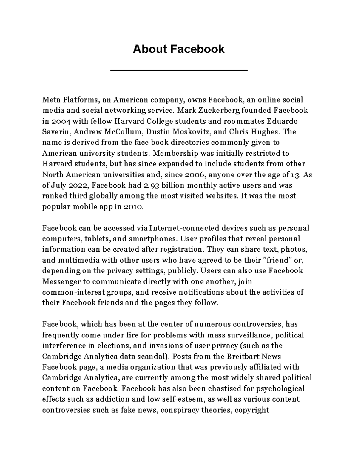 About Facebook - Google Docs - About Facebook ...