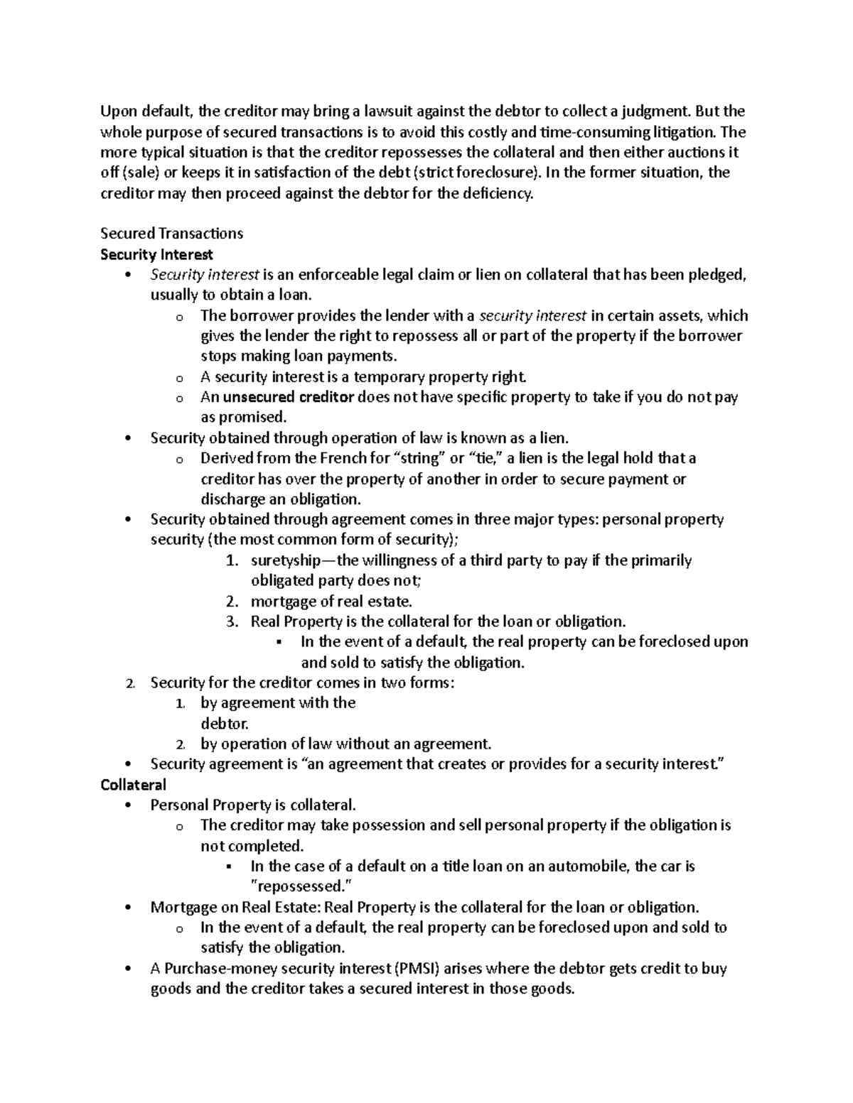 KEY Concepts Module 7 - Lecture notes 7 - Upon default, the creditor ...