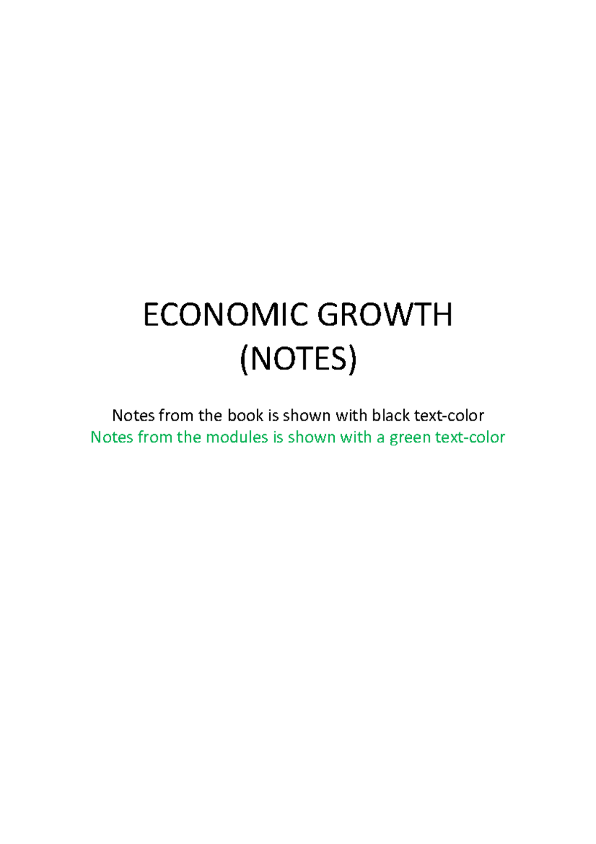 Economic Growth - ECONOMIC GROWTH (NOTES) Notes from the book is shown ...