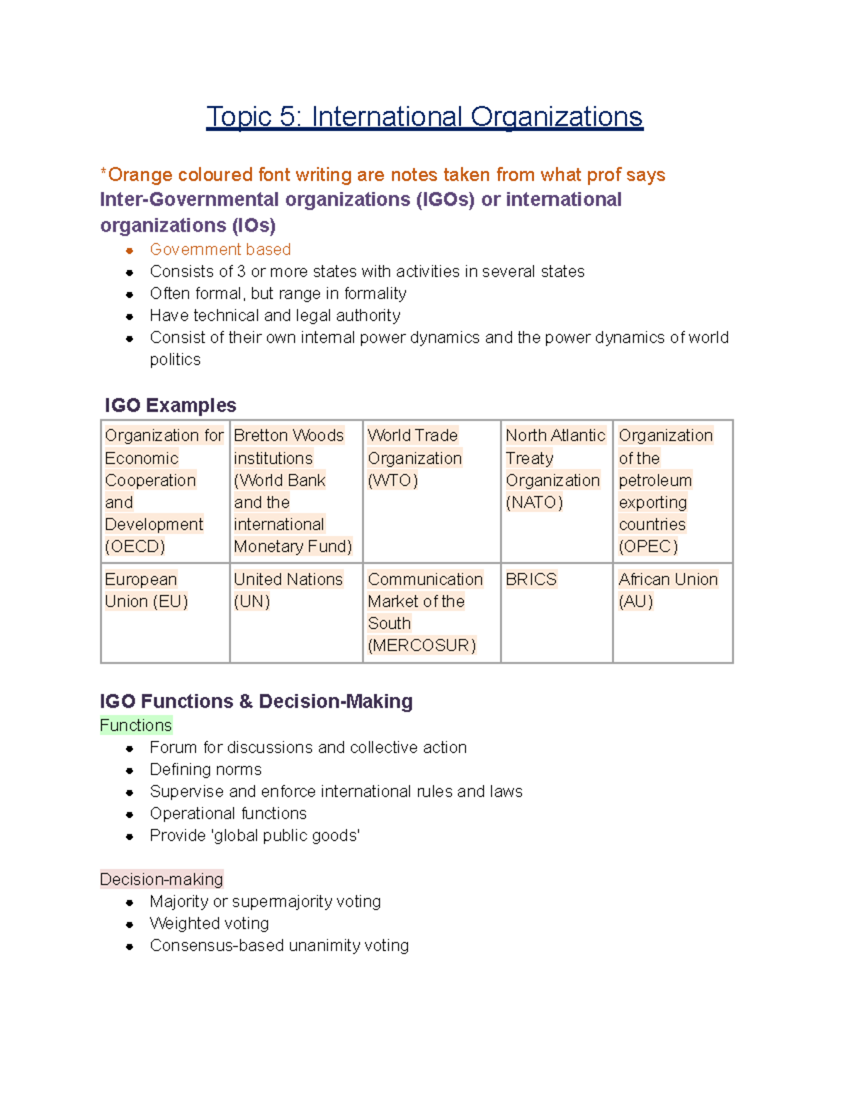 Topic 5 International Organizations - Topic 5: International ...