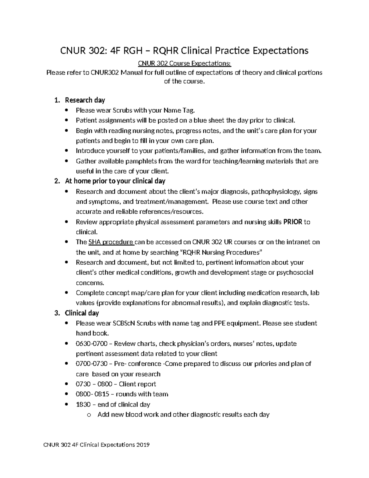 4F RGH Clinical Practice Expectations 2022 - CNUR 302: 4F RGH – RQHR ...