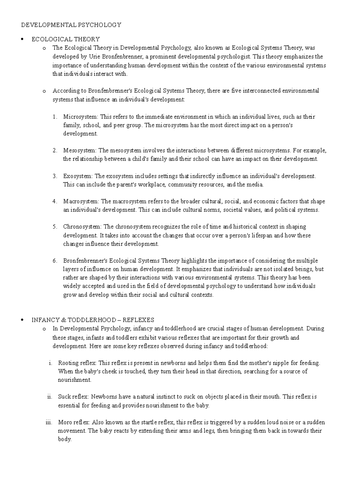 Dev psych - ecological, infancy reflexes and some development ...