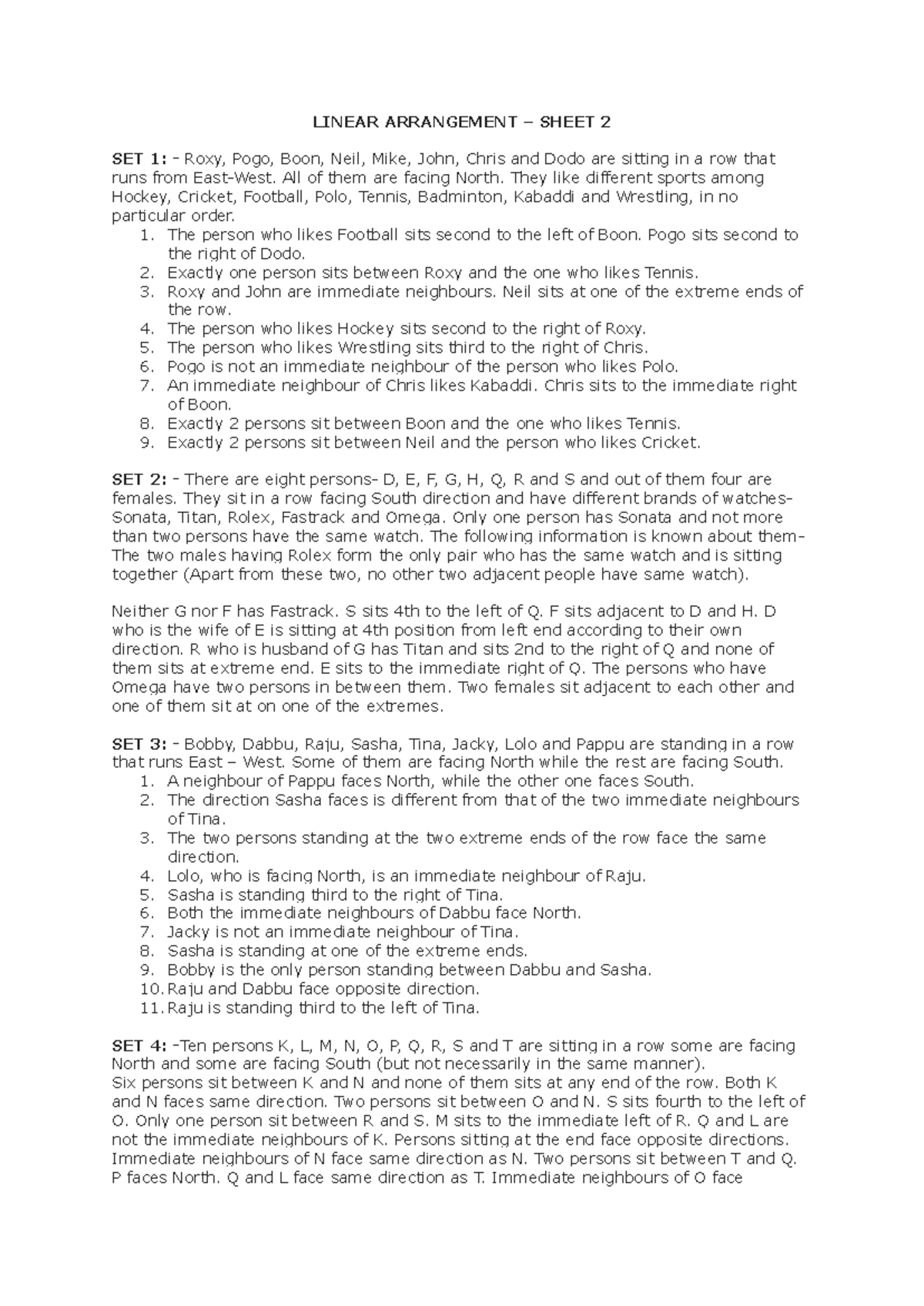 Linear Arrangement - 2 (B - LINEAR ARRANGEMENT – SHEET 2 SET 1: - Roxy ...