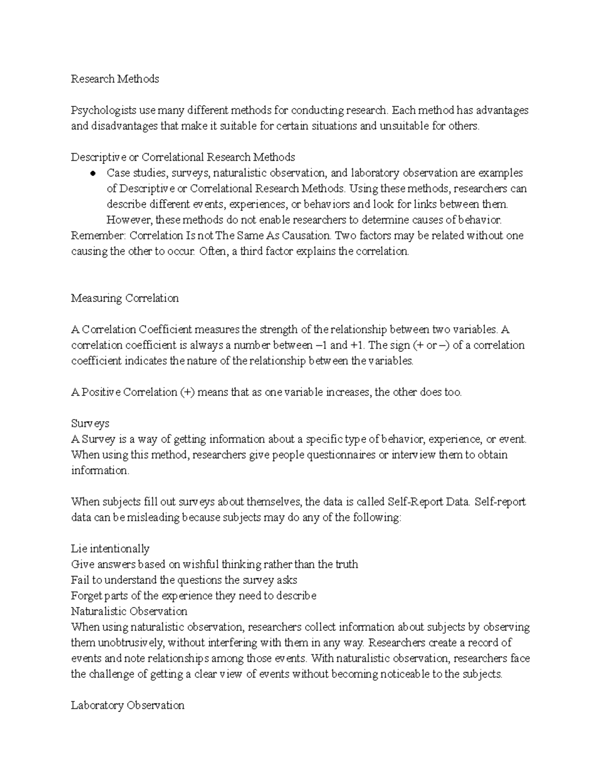 Research Methods - Research Methods Psychologists use many different ...