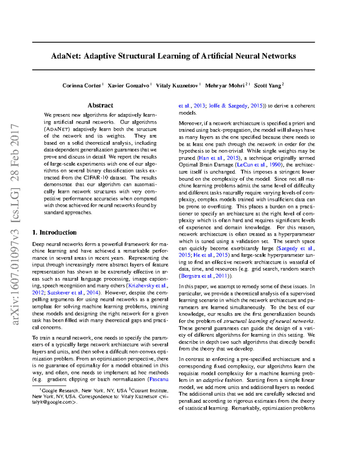 Ada Net Adaptive Structural Learning of Artificial Neural Networks ...