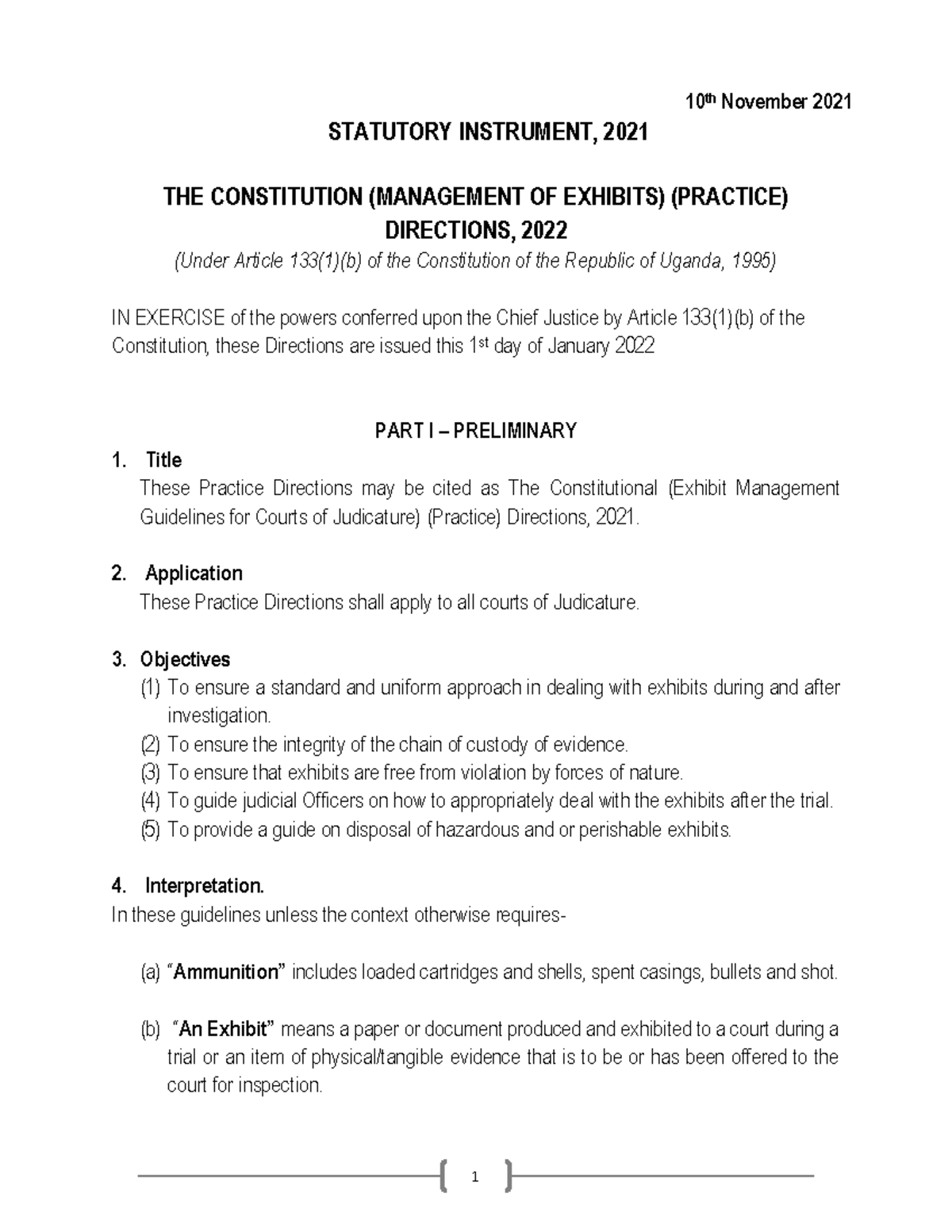 Management of exhibits practice directions - 10 th November 2021 ...