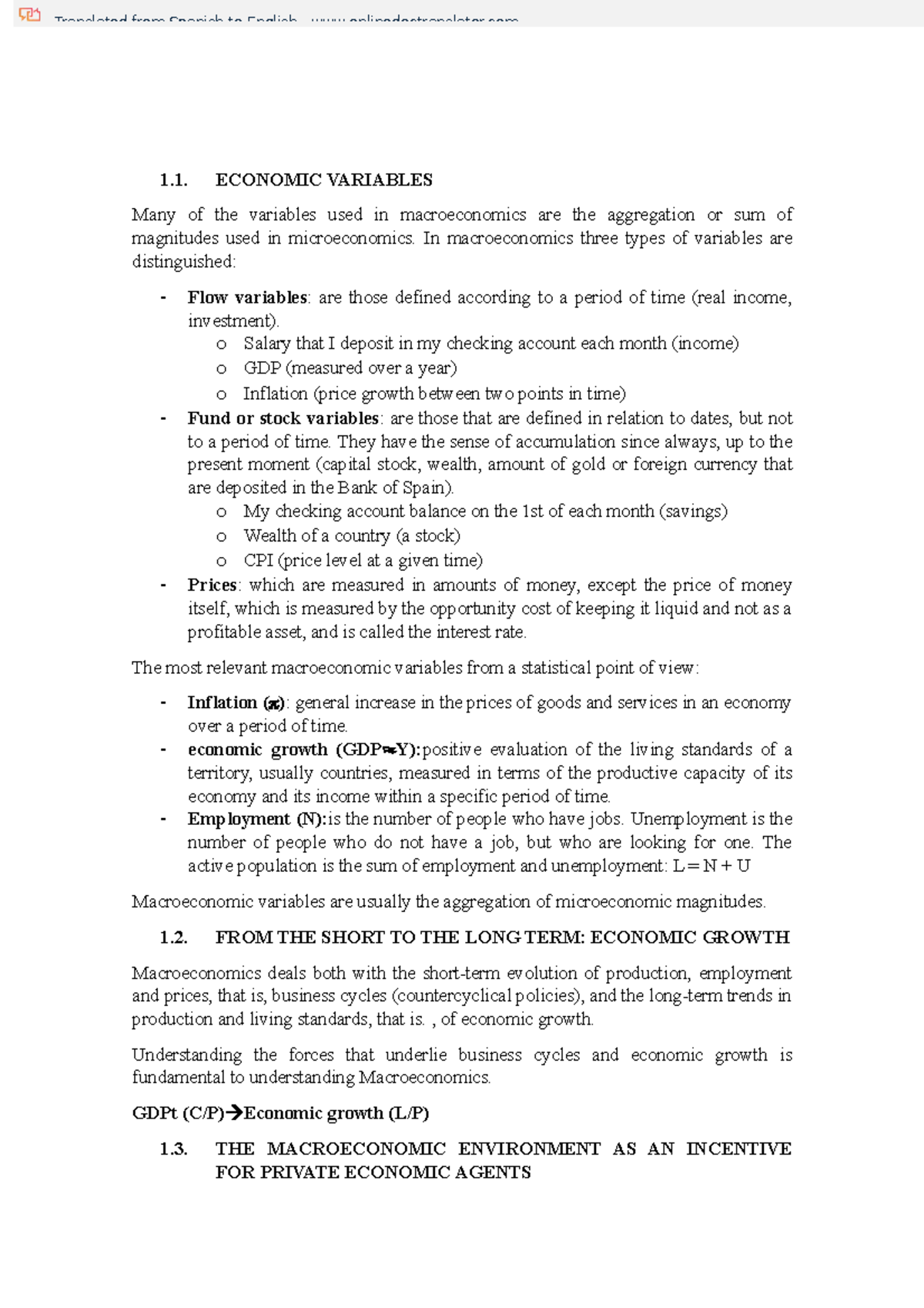 Temmary 1 Financial Economics - 1. ECONOMIC VARIABLES Many of the ...