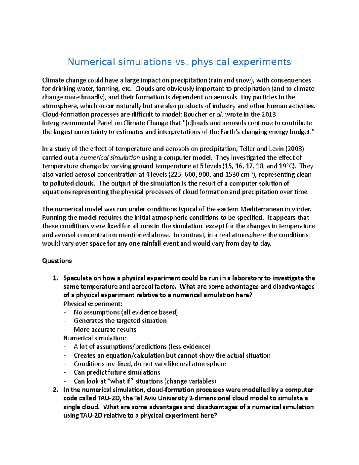 Numerical Simulationsvs Physical Experiments Numerical Simulations Vs Physical Experiments