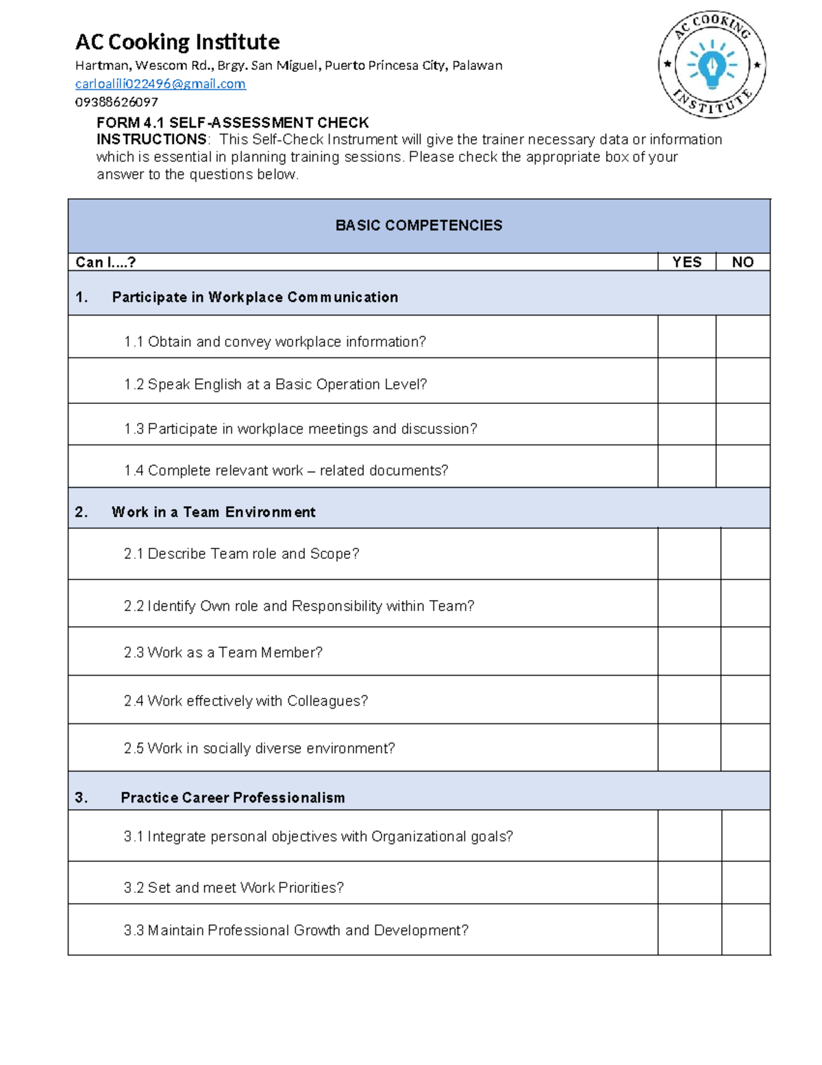 FORM 4.1 SELF Assessment Check - FORM 4 SELF-ASSESSMENT CHECK INSTRUCTIONS: This Self-Check ...