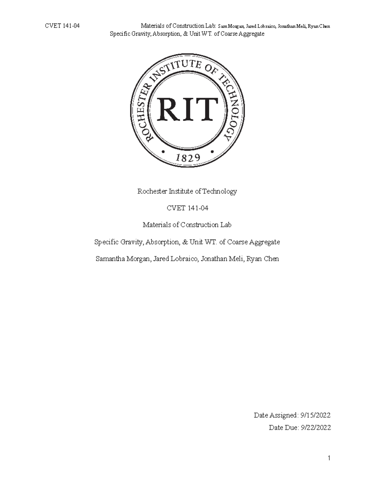 Specific Gravity Lab Write Up - Specific Gravity, Absorption, & Unit WT ...