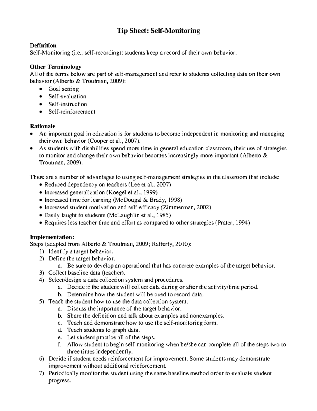 Tip Sheet Self Monitoring Tip Sheet Self Monitoring Definition Self