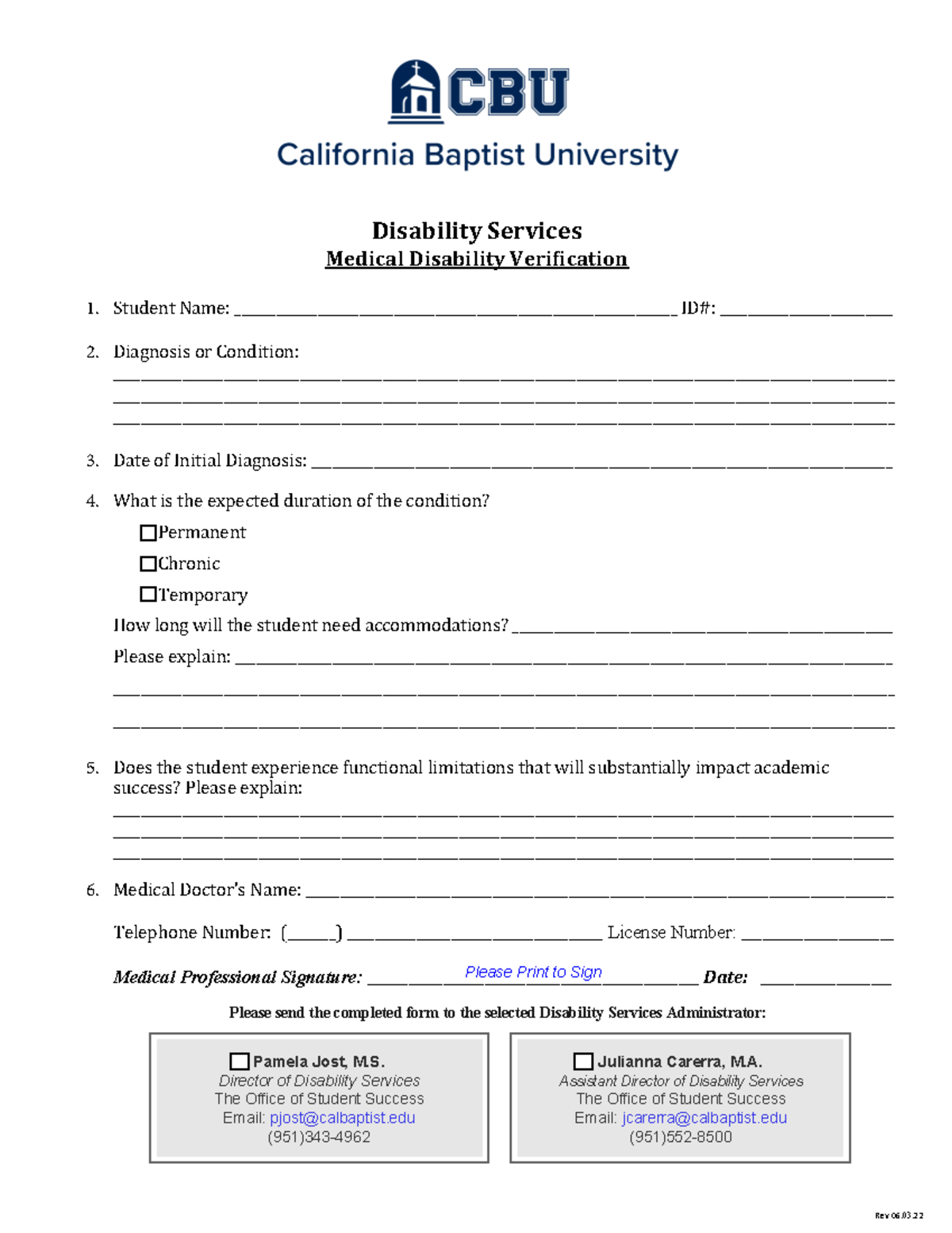 CBU Medical Disability Verification - Rev 06. 03. Disability Services ...