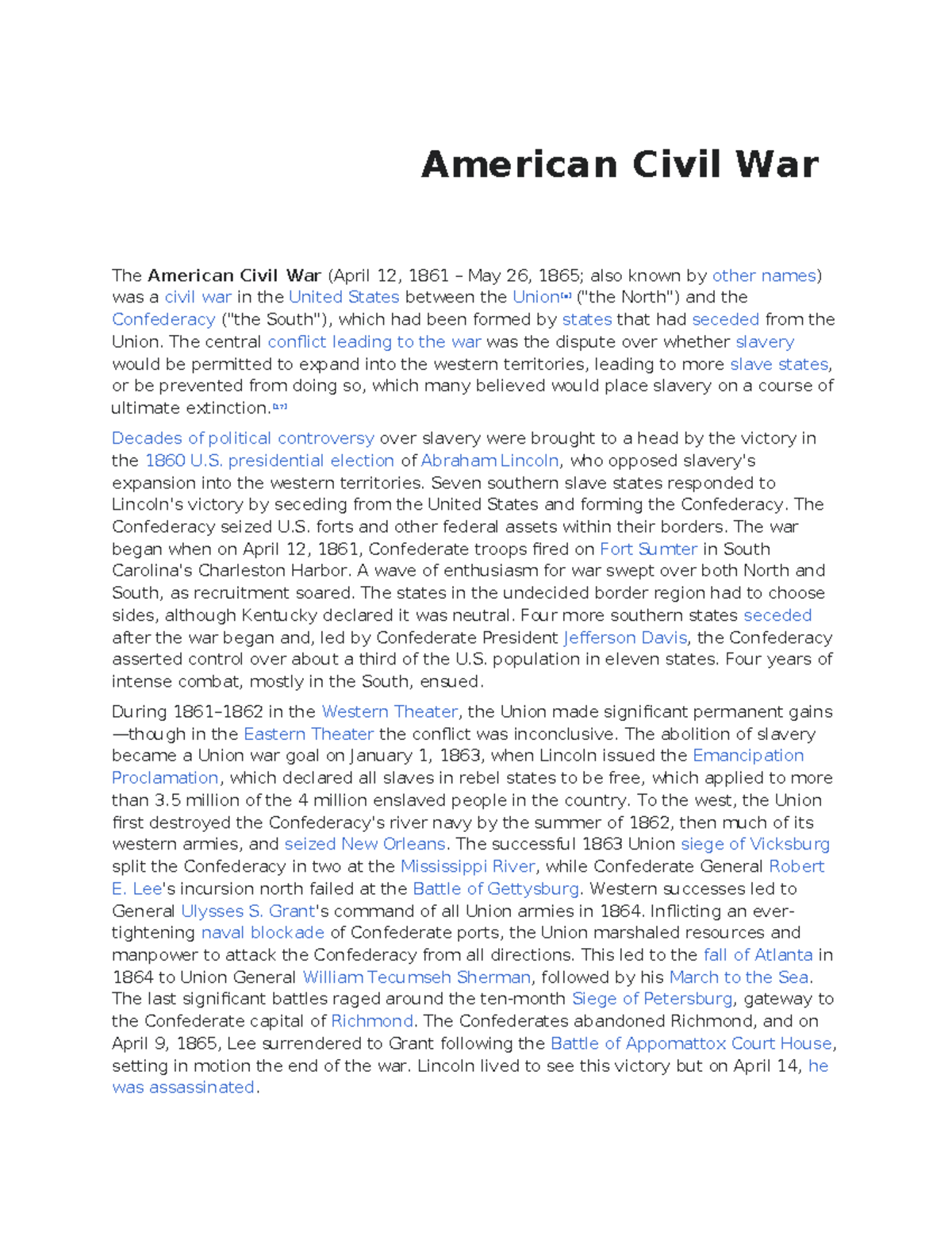 The American Civil War - American Civil War The American Civil War ...