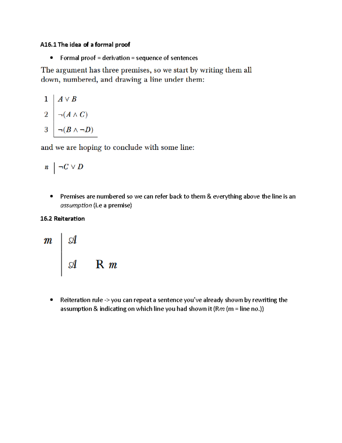 Ch.16 notes (Basic rules for TFL) - A16 The idea of a formal proof ...