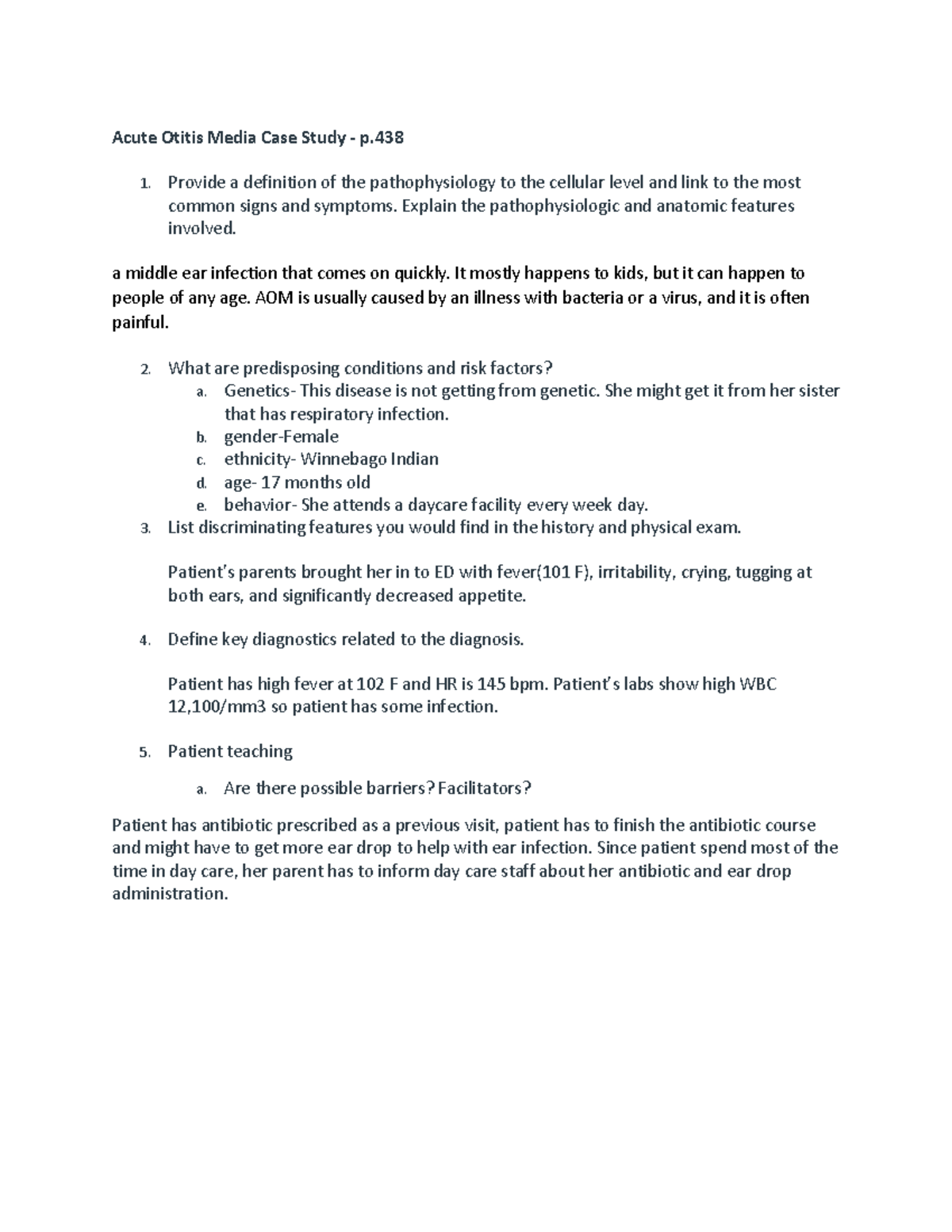 Case study 3 - Acute Otitis Media Case Study - p. 1. Provide a ...