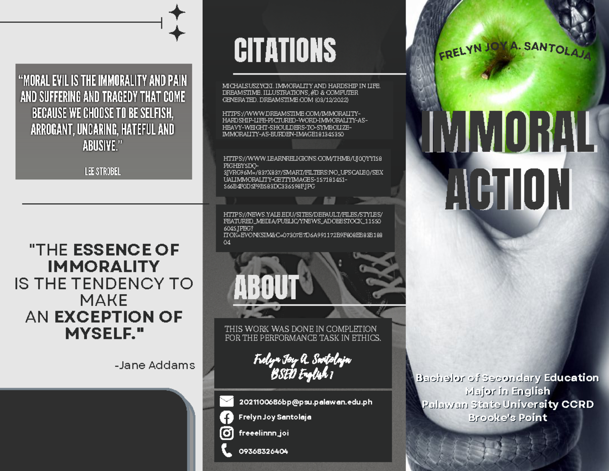 Immoral Action Brochure - ABOUT IMMORALIMMORAL ACTIONACTION FR ELY NJOY ...