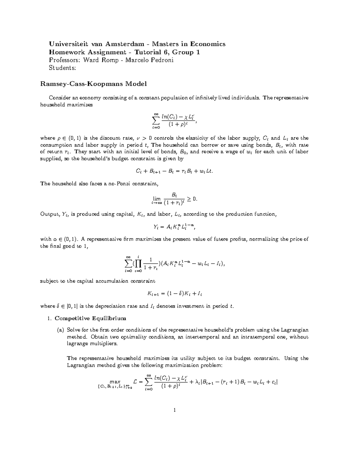 Assignment 1 Macro Tutorial 6 Group 1 - Universiteit van Amsterdam ...