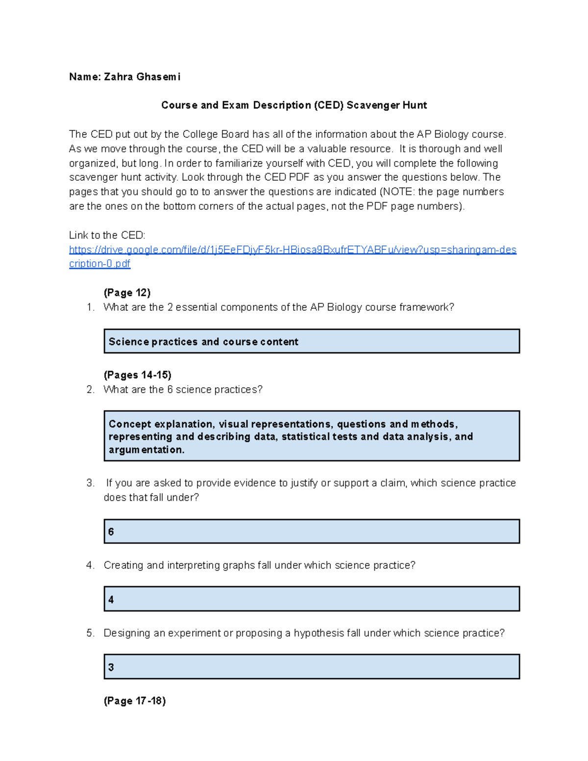 CED Ap Bio - Bio - Name: Zahra Ghasemi Course and Exam Description (CED ...