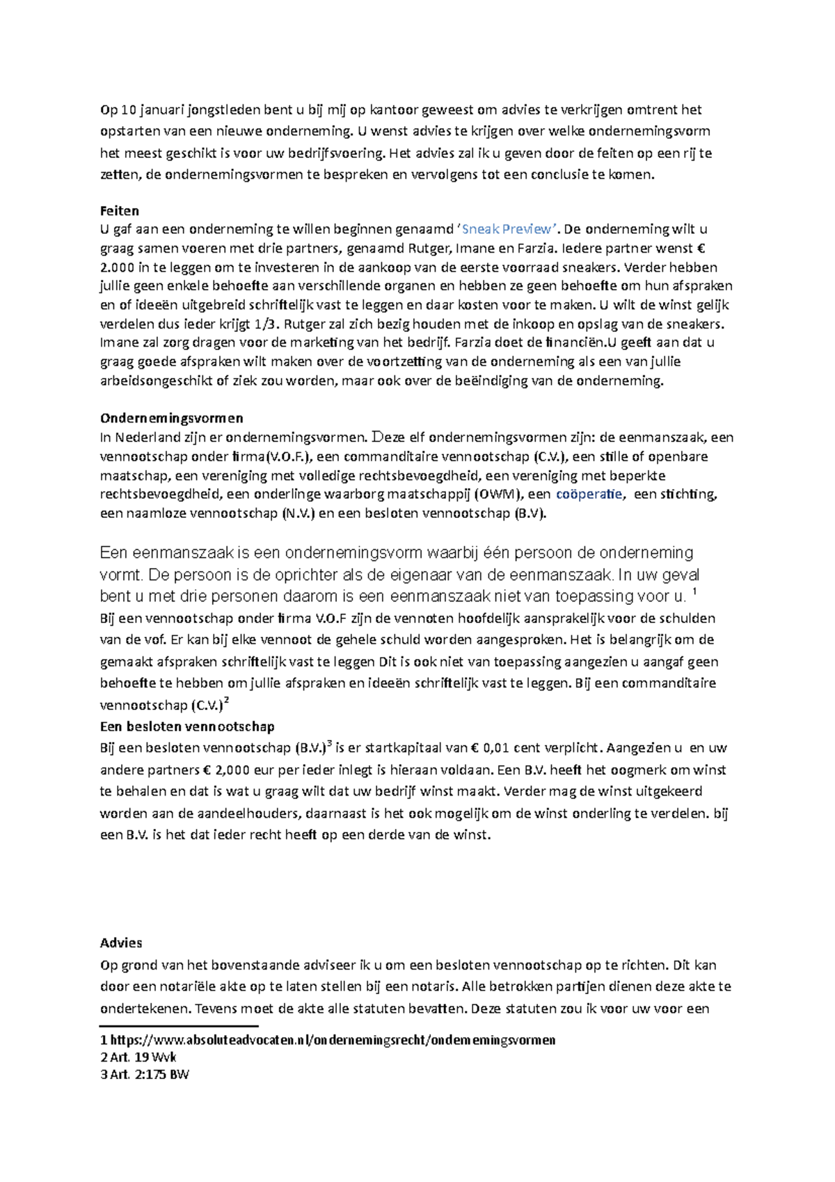 Project advies brief - Op 10 januari jongstleden bent u bij mij op ...