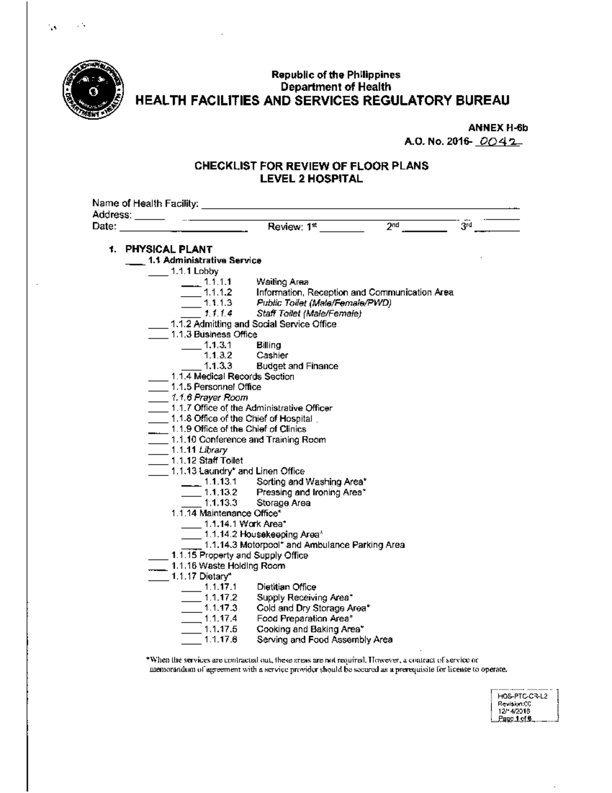 Checklist for Review of Floor Plans Level 2 - ICNIPLUI Republic of the ...