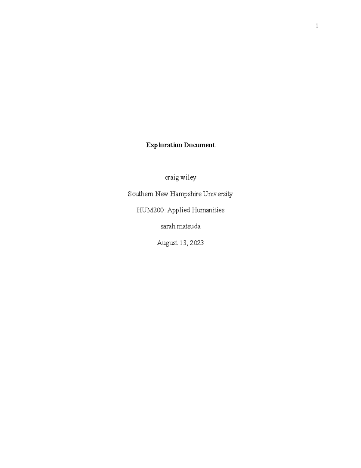 Course Project Part One - Exploration Document craig wiley Southern New ...