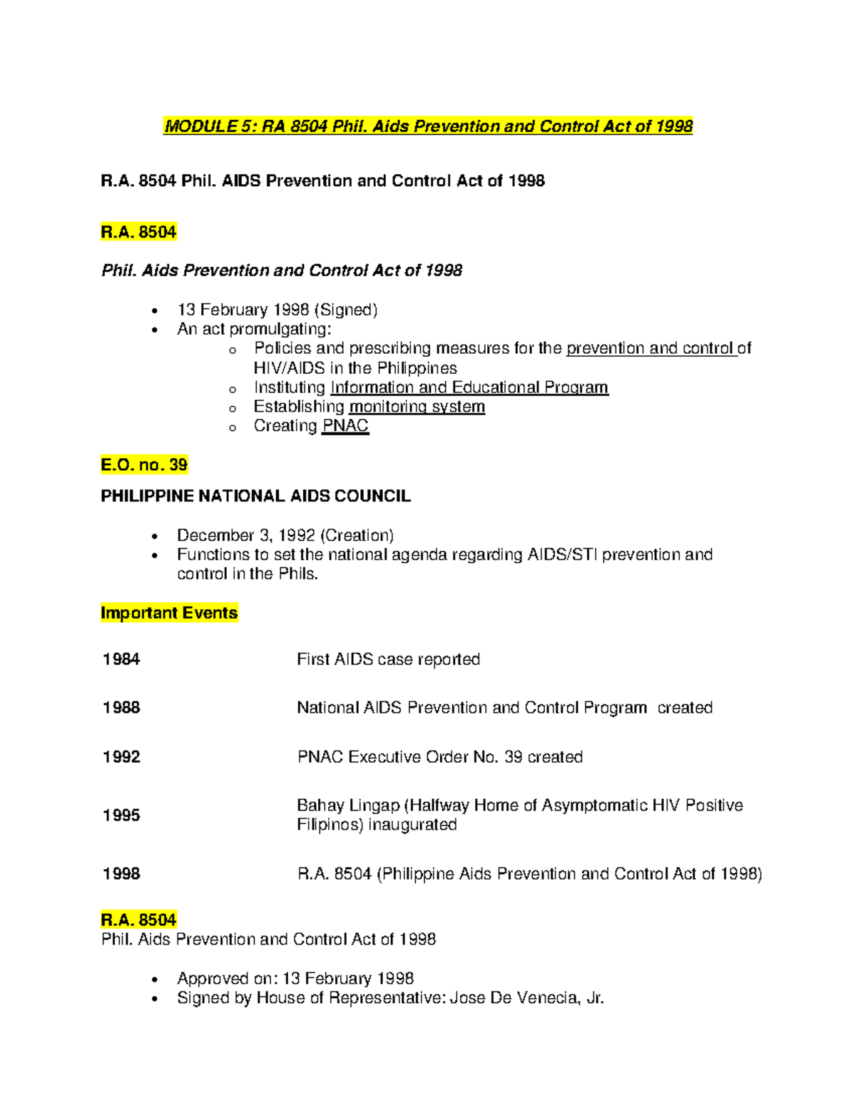 Module 5 - RA 8504 Phil. Aids Prevention and Control Act of 1998 ...