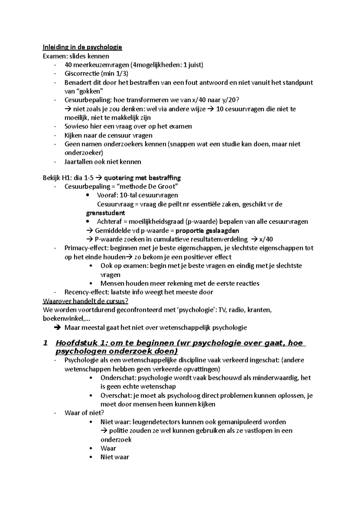 Inleiding psychologie - Inleiding in de psychologie Examen: slides ...