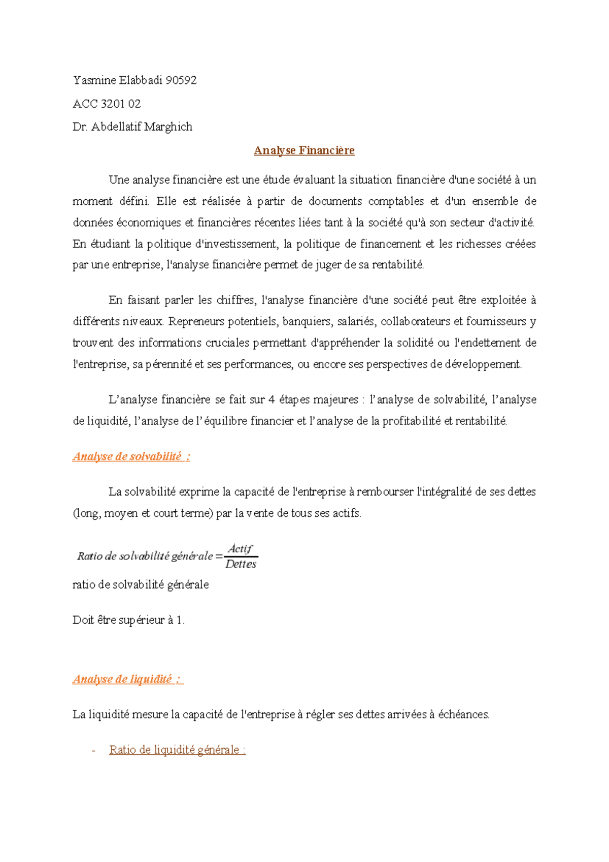 Analyse Financière Cosumar - Yasmine Elabbadi 90592 ACC 3201 02 Dr. Abdellatif Marghich Analyse ...