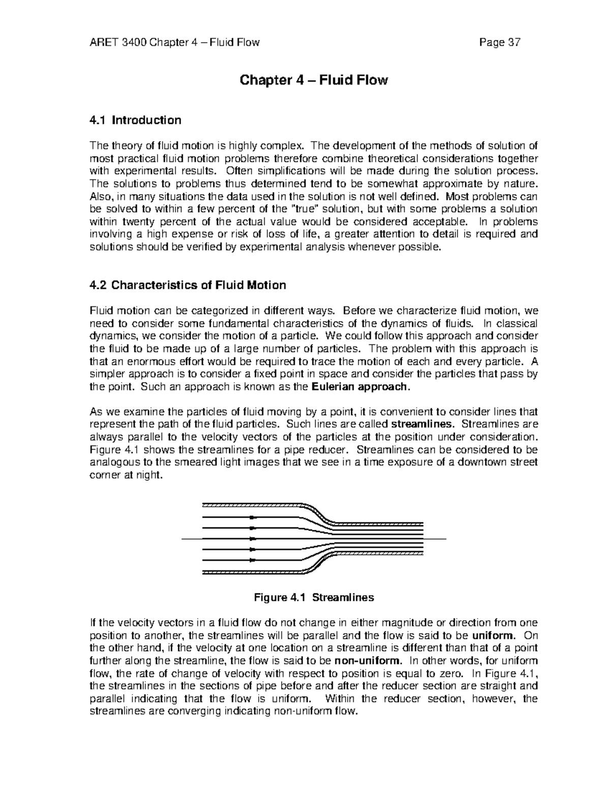 ARET 3400 - Chapter 4 - problems - Chapter 4 – Fluid Flow 4 Introduction The theory of fluid ...