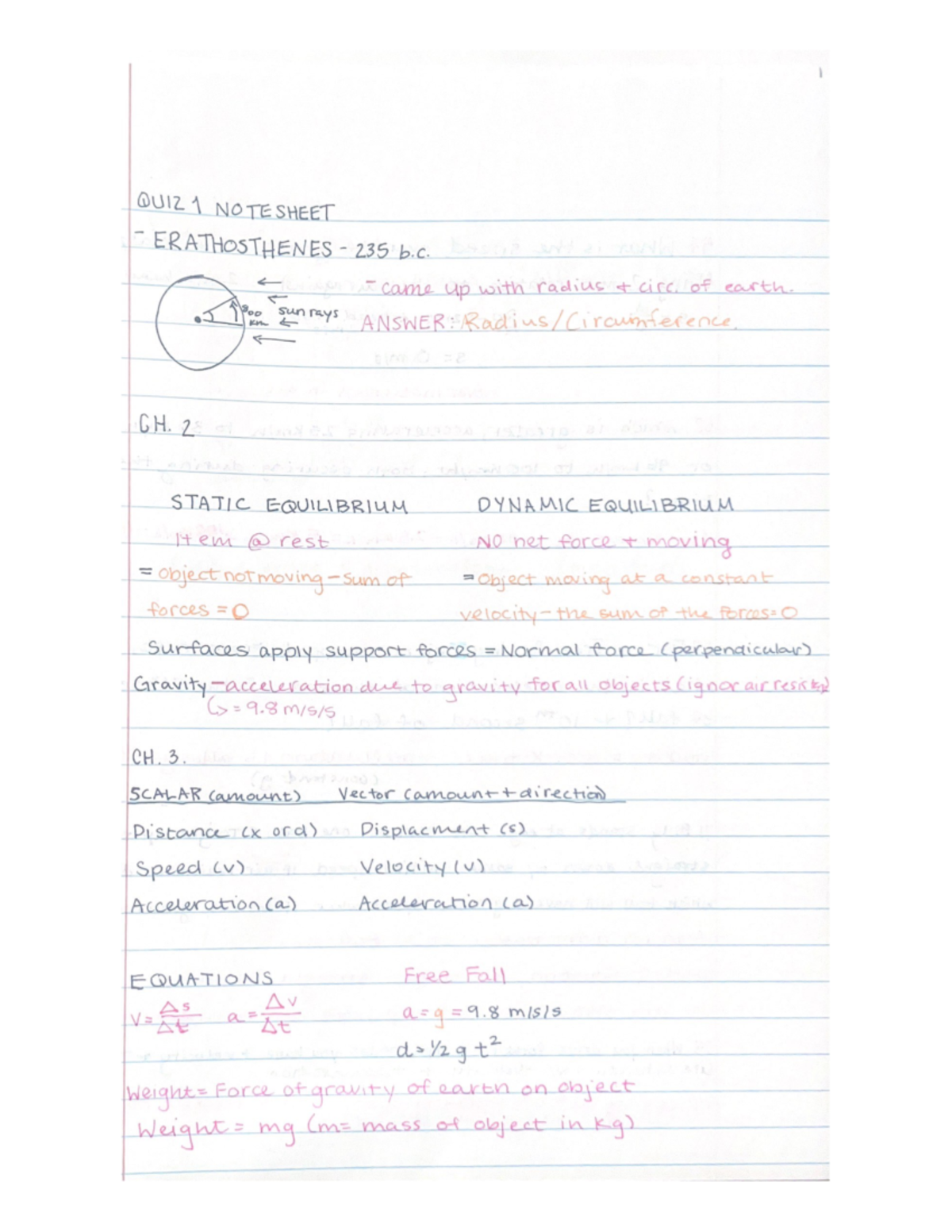 QUIZ 1 Notesheet - Notes and Practice problems - PHY 1025 - Studocu