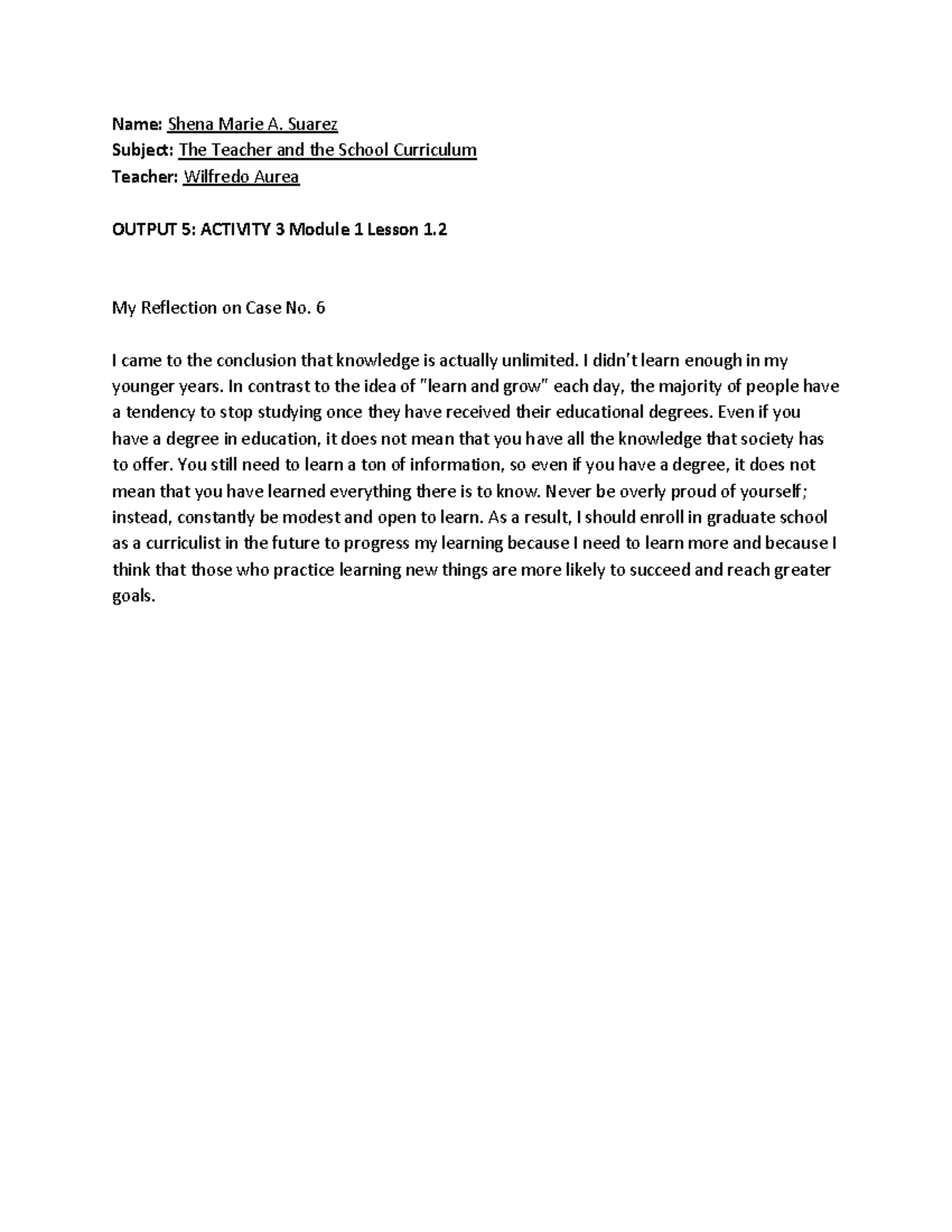 Suarez Output 5 Activity 3 M1 Lesson 1 - Name: Shena Marie A. Suarez ...