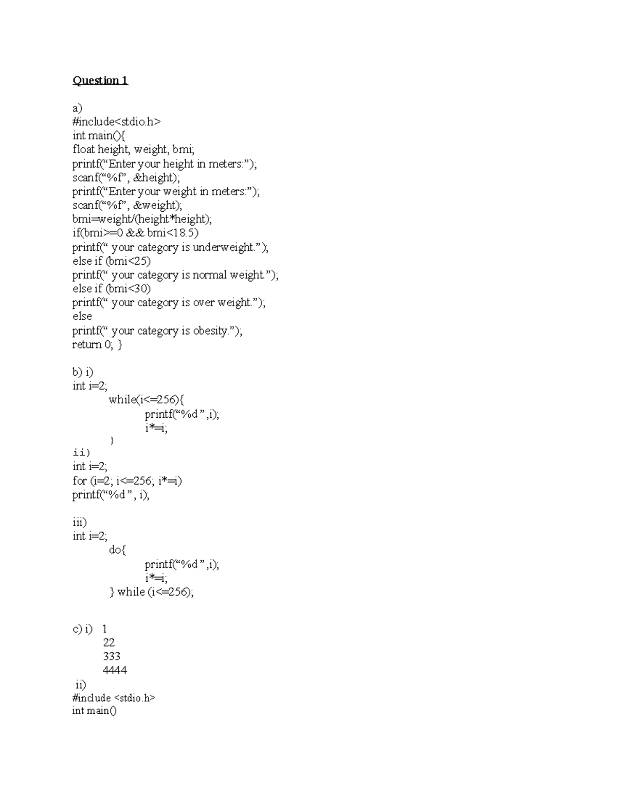 Past Year Final Exam 2013, answers - Question 1 a) int float height ...