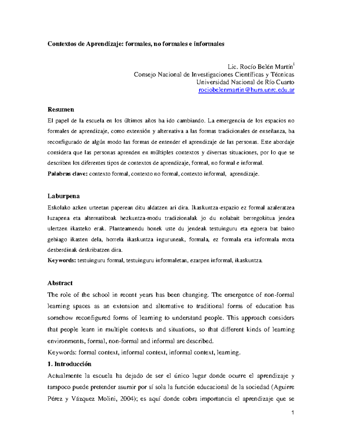 Educación formal no formal e informal - Contextos de Aprendizaje ...