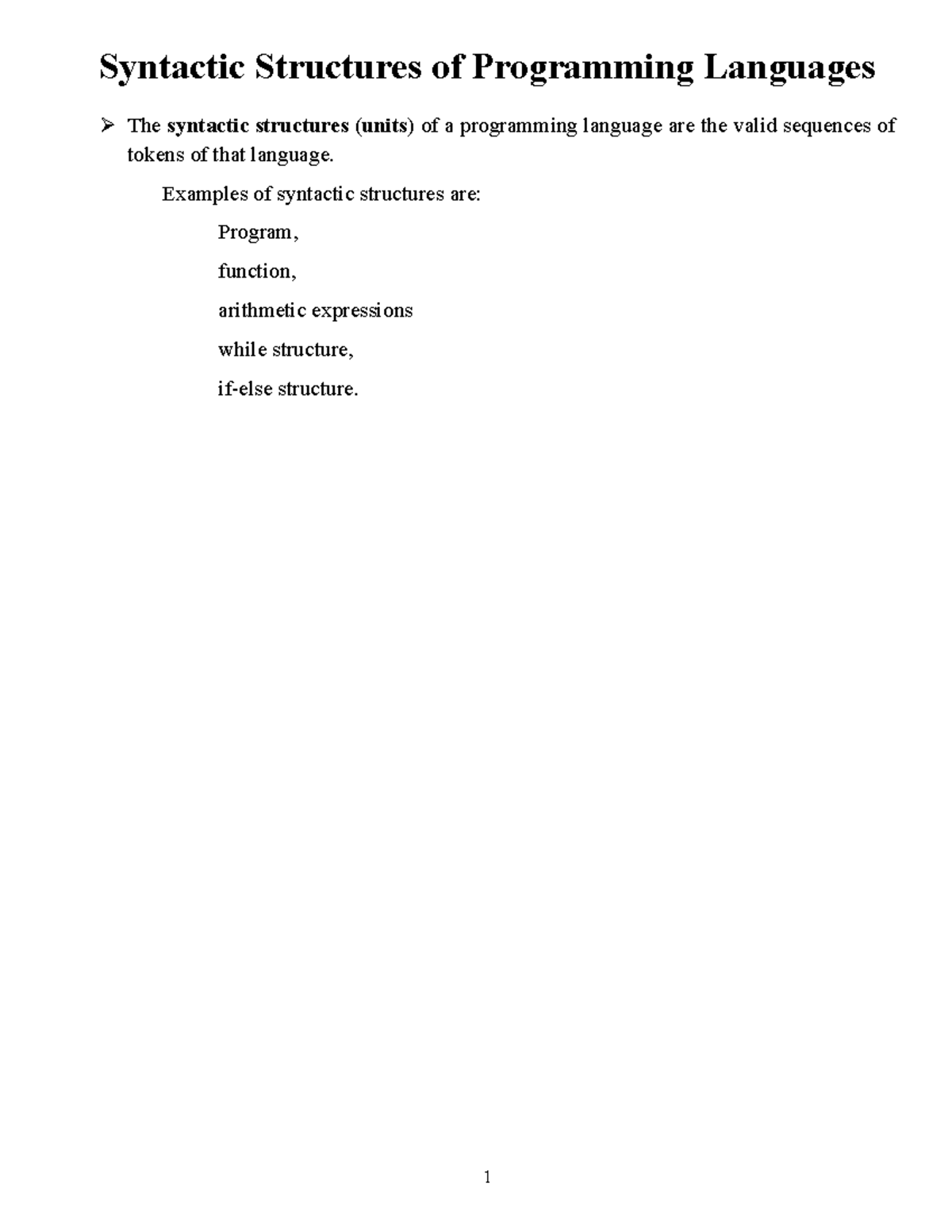 Cs382 Syntacticunits Syntactic Structures Of Programming Languages The Syntactic Structures 