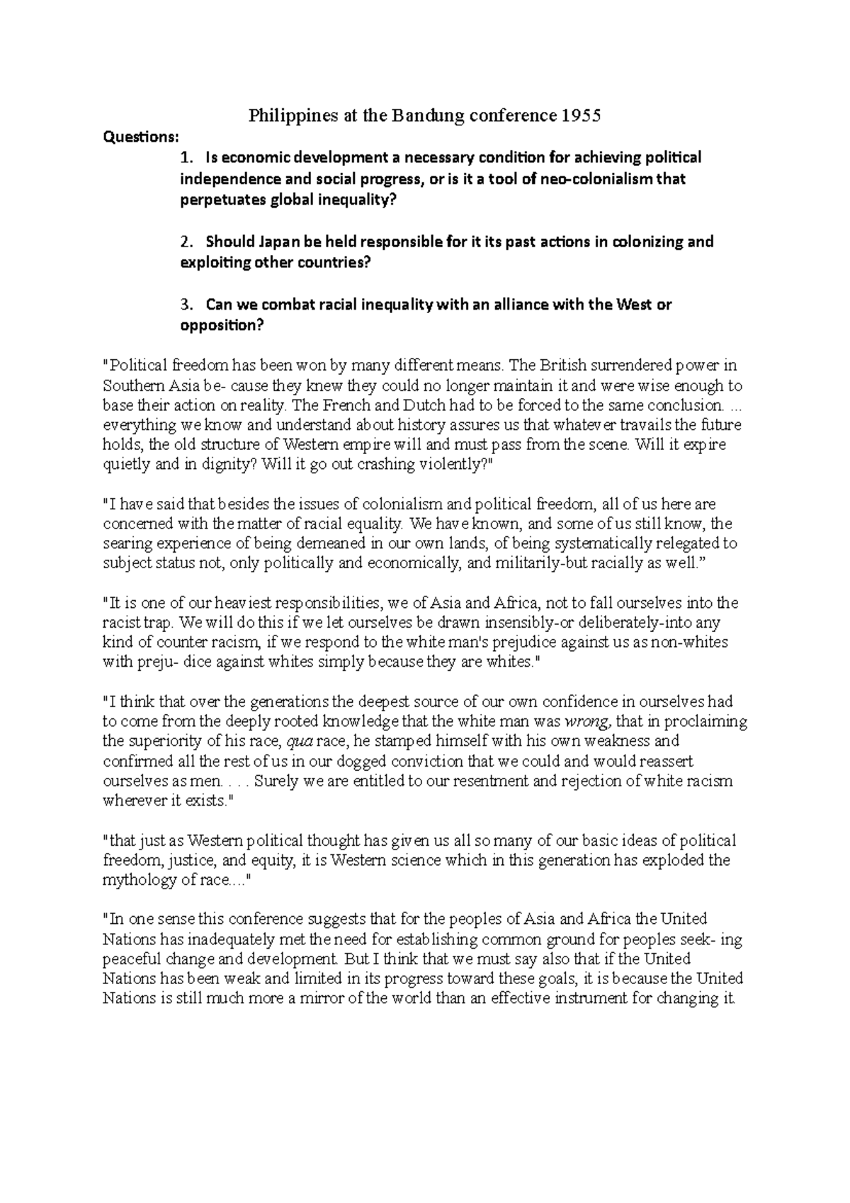 Philippines bandung conference - Philippines at the Bandung conference ...