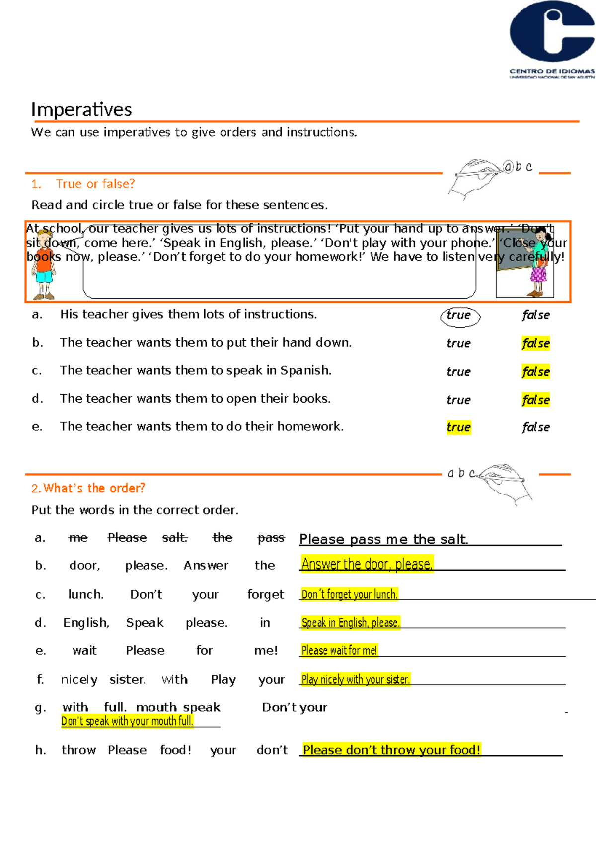 Imperative 2 2025 - At school, our teacher gives us lots of ...