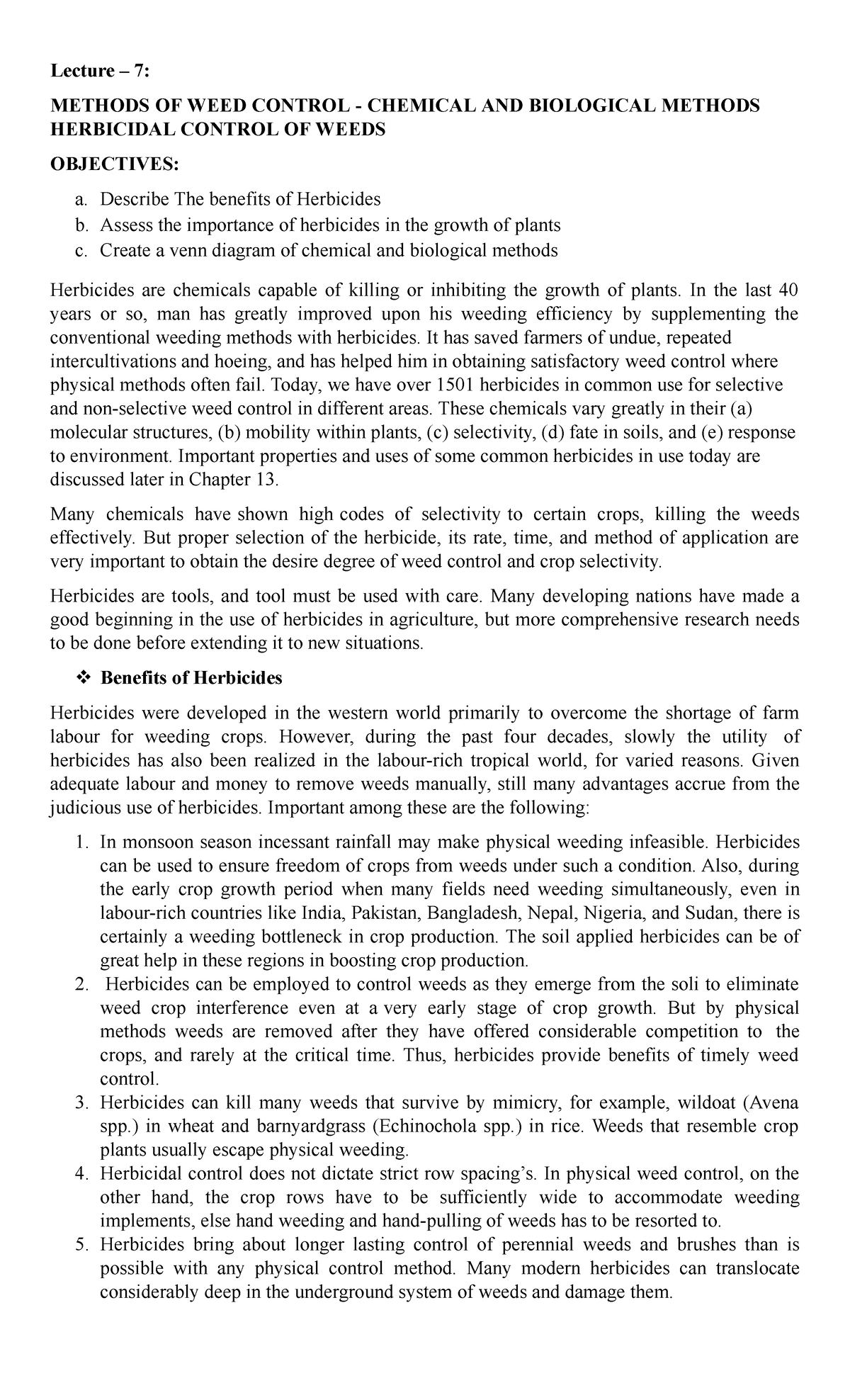Lecture 7- Methods OF WEED Control - Chemical AND Biological Methods ...