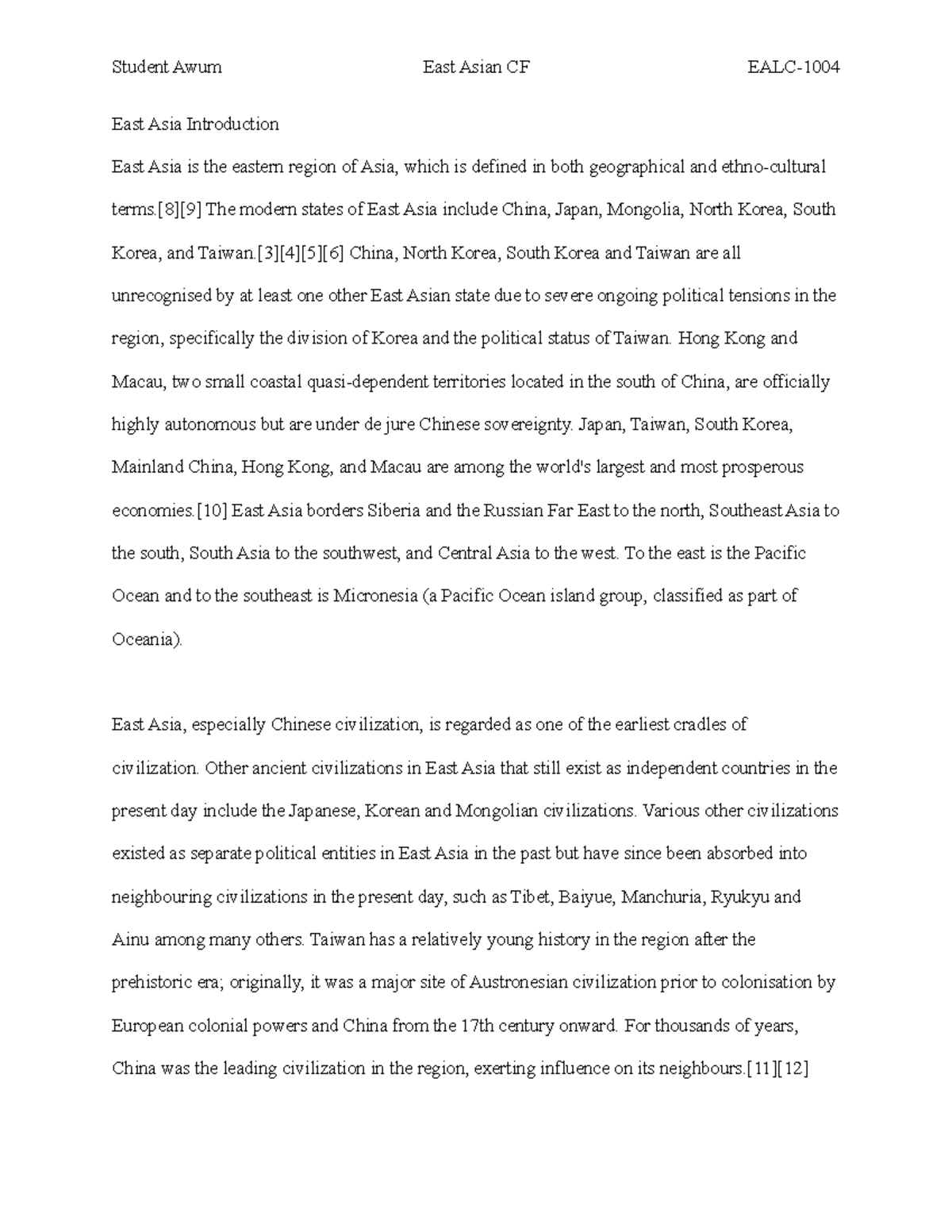 East Asia Introduction - EALC-1004 - U of W - Studocu