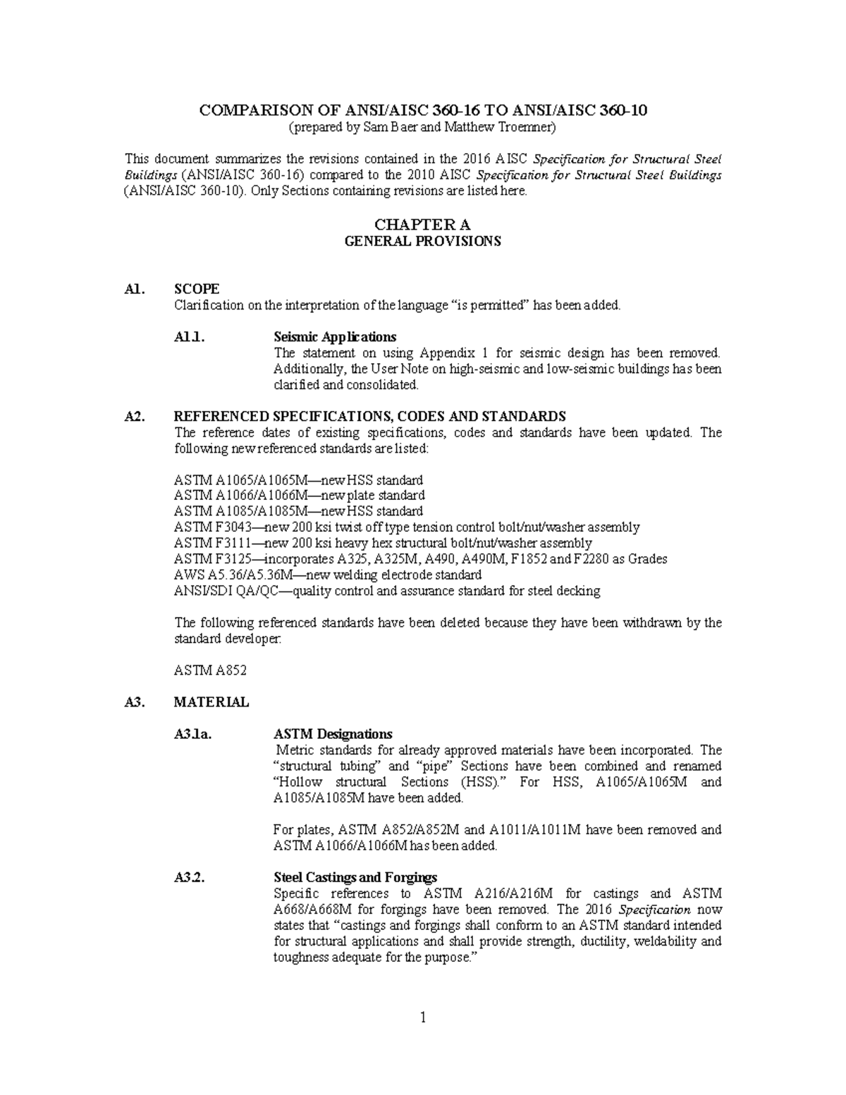 2016-to-2010-spec-comparison final. COMPARISON OF ANSI/AISC 360-16 TO ...