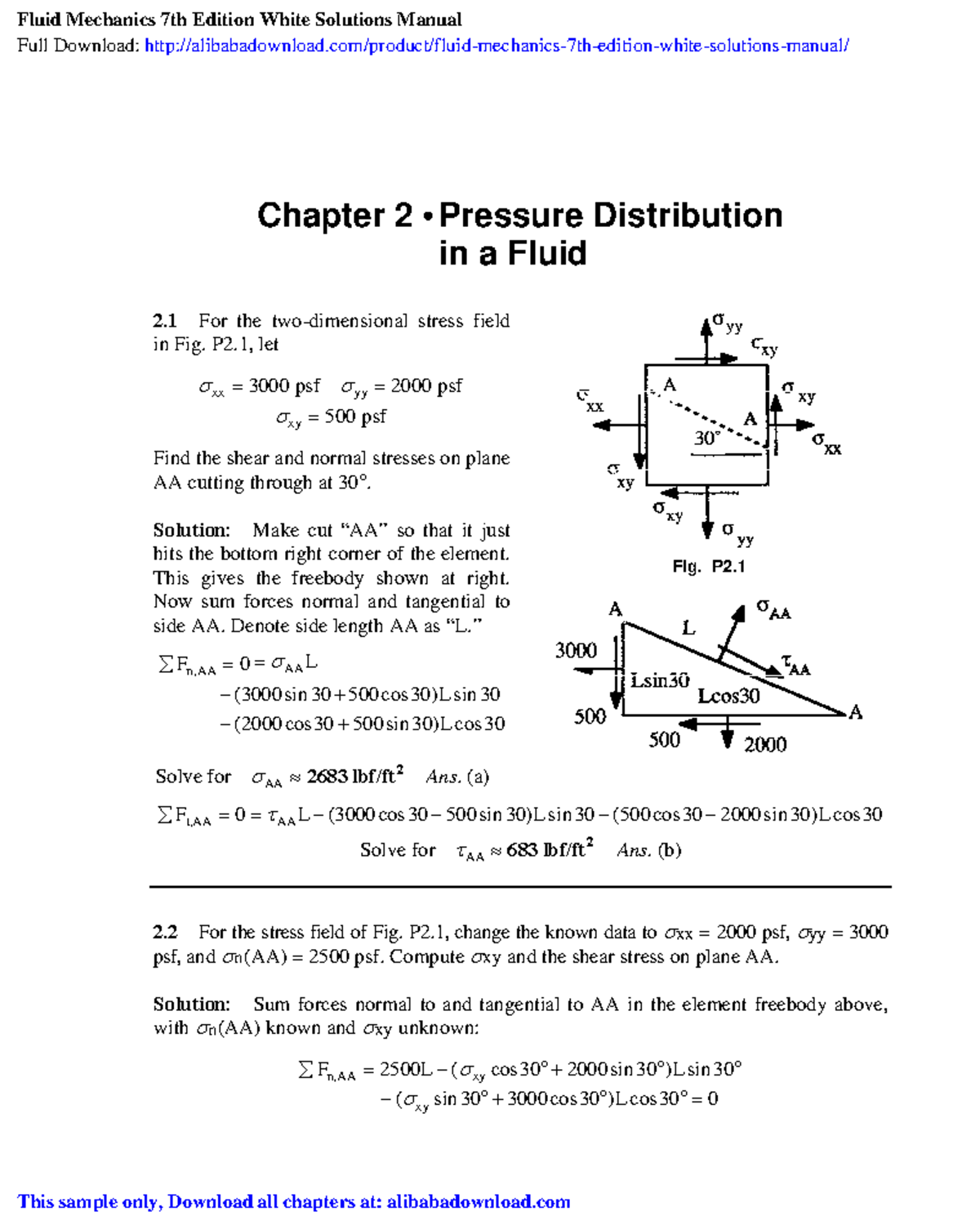 Fluid mechanics 7th edition white solutions manual - Chapter 2 ÷ ...