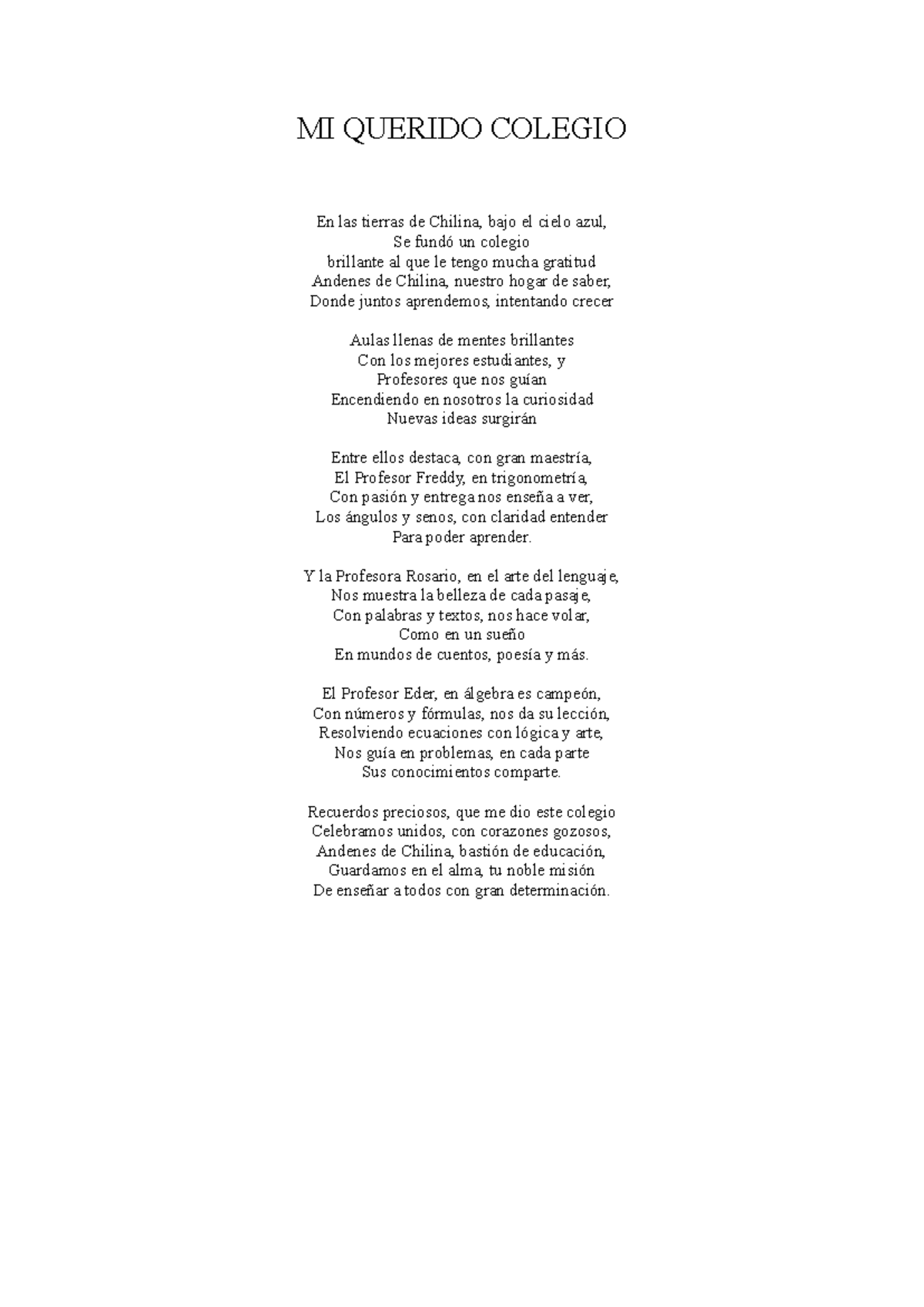 MI Querido Colegio - MI QUERIDO COLEGIO En las tierras de Chilina, bajo ...