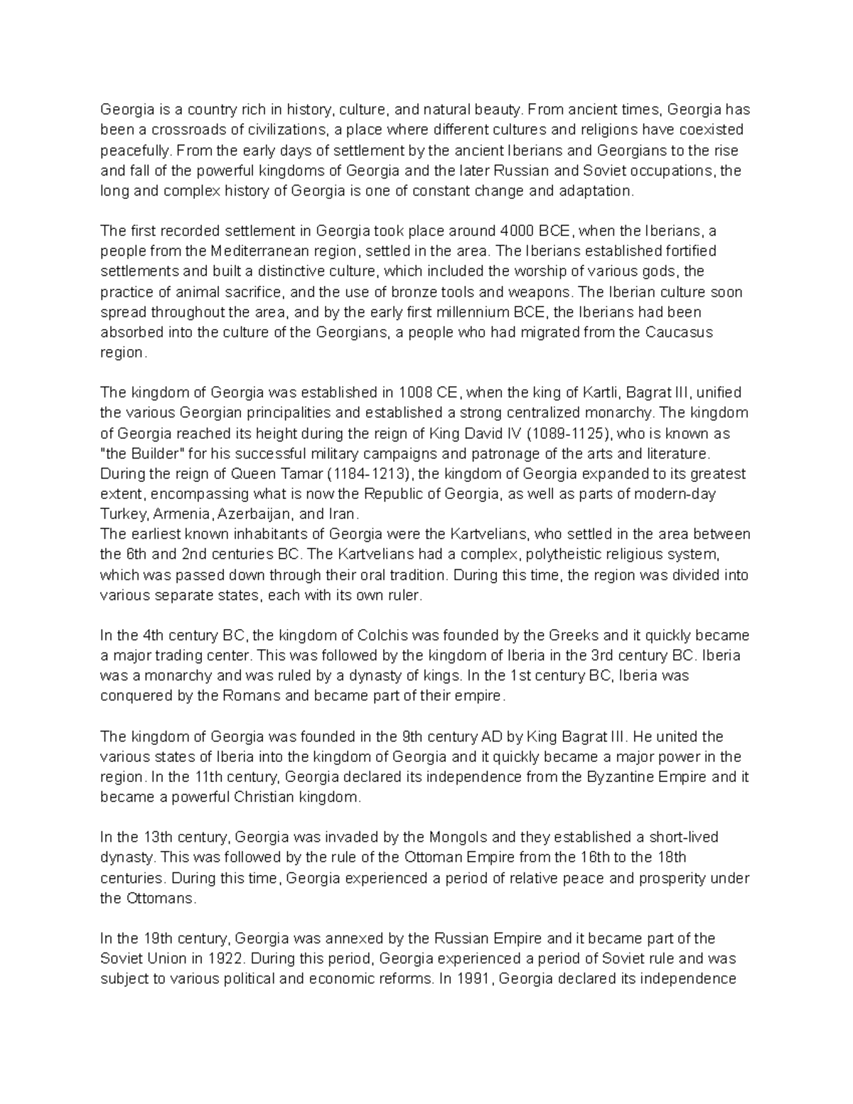 The History of Georgia - Georgia is a country rich in history, culture ...