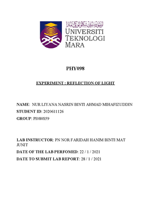 Lab Report - foundation - LAB REPORT GROUP 1 (PHY094) Experiment: Basic ...