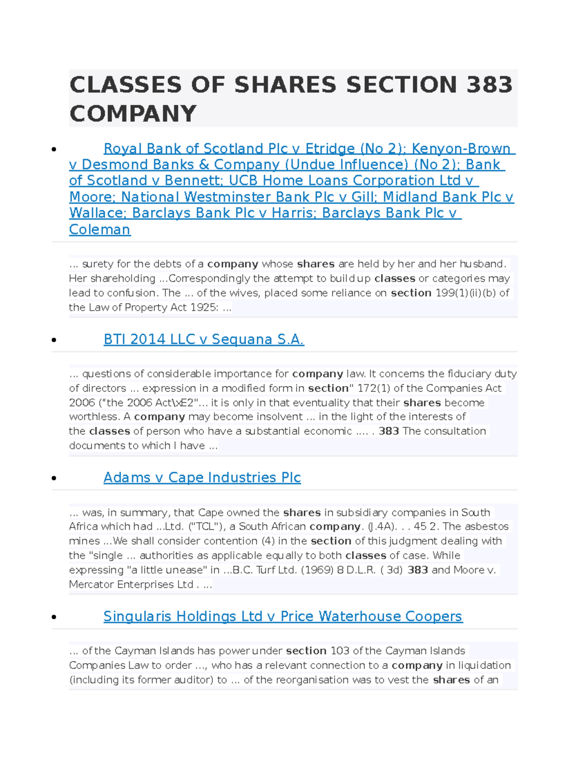 Classes OF Shares Section 383 Company - CLASSES OF SHARES SECTION 383 ...